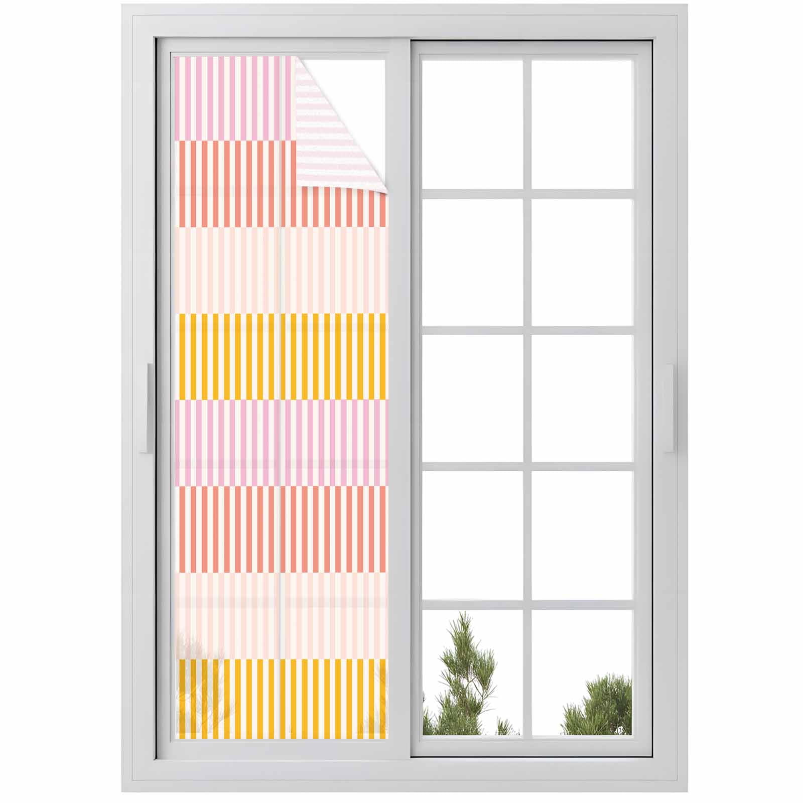 Colorful Stripe Window Privacy Film, Modern Pink Red Yellow Vertical ...