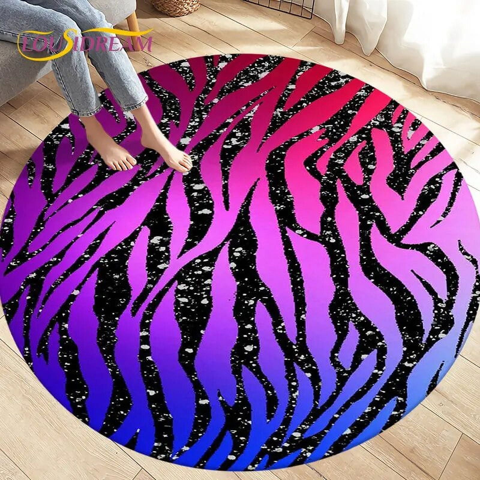 Colorful Stripe Zebra Pattern Area Rug Round Carpet Rug for Living Room ...