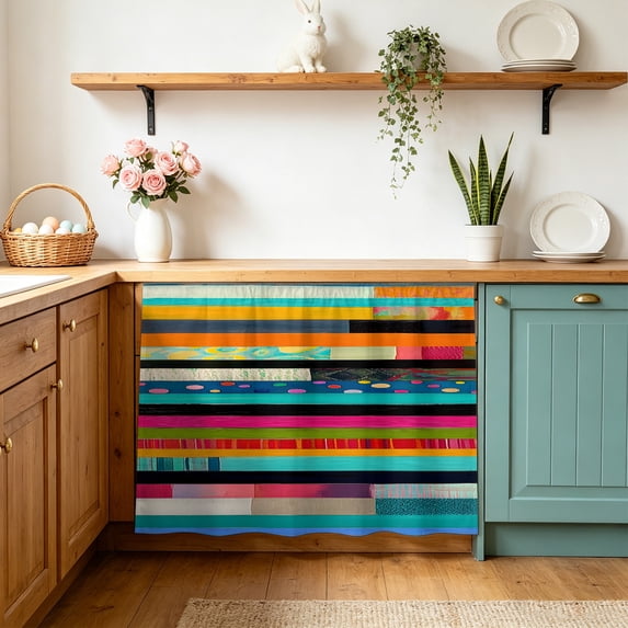 Colorful Striped Cabinet Curtain 28"Wx35"L, Dustproof Under Sink Skirt ...