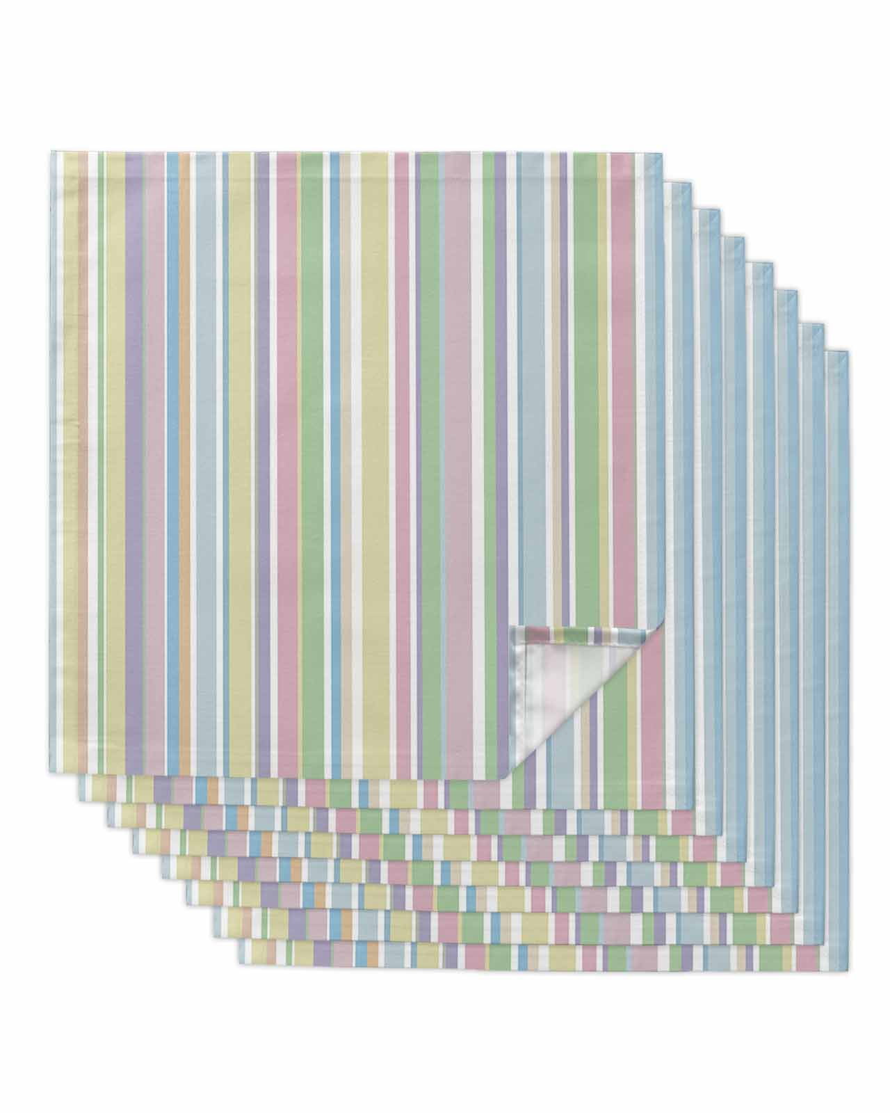 Colorful Striped Cloth Napkins Set of 8, Farmhouse Rainbow Color ...