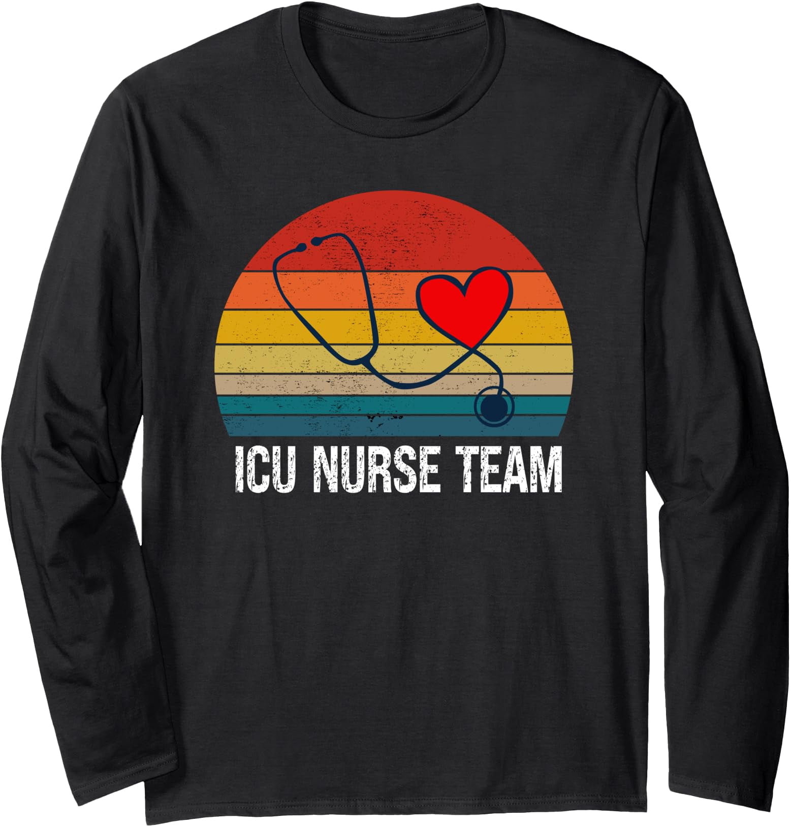 Colorful Striped ICU Nurse Team Long Sleeve T-Shirt with Stethoscope ...
