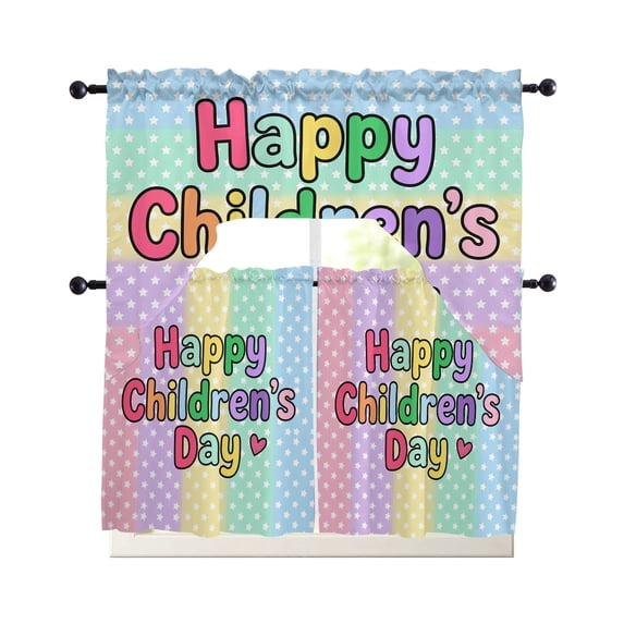 Colorful Striped Kitchen Curtains Sets 24 Inch Length with Valance ...