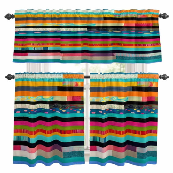 Colorful Striped Kitchen Curtains Sets for Windows 24 Inch Length ...