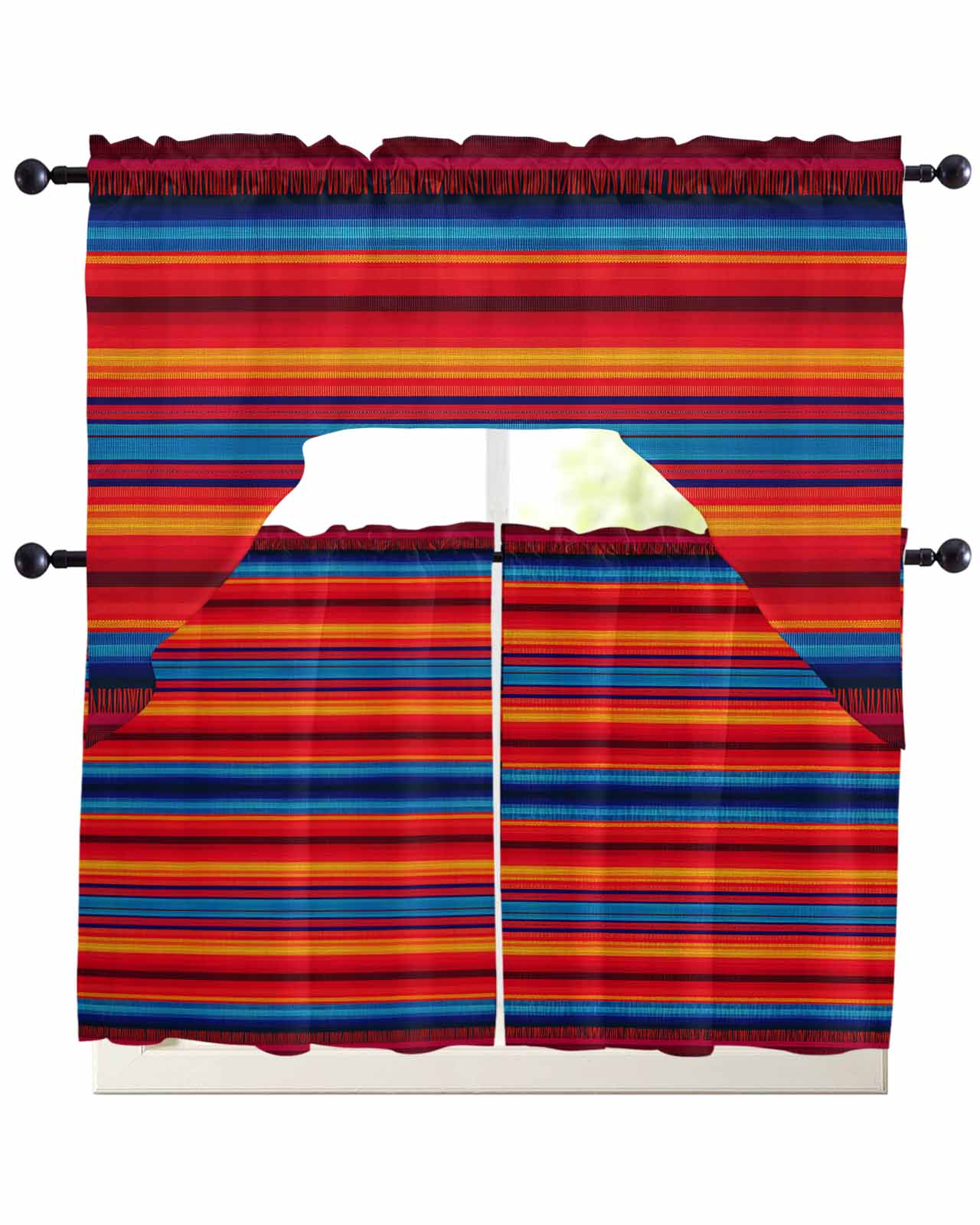 Colorful Striped Kitchen Curtains Swag Valance and Tier Curtains Set 36 ...