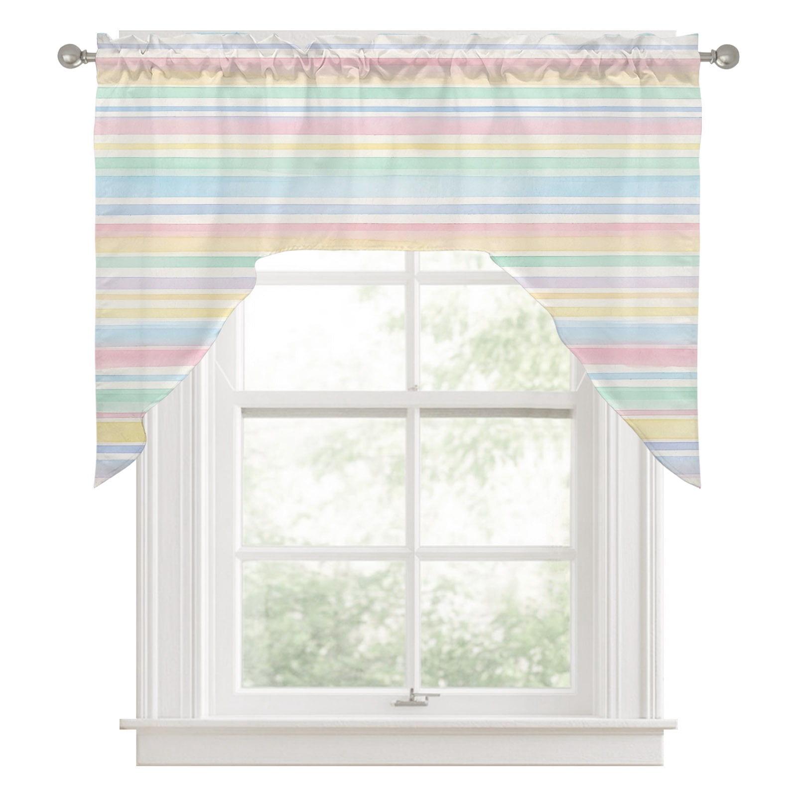 Colorful Striped Kitchen Curtains Swag Valance for Windows/Bathroom ...