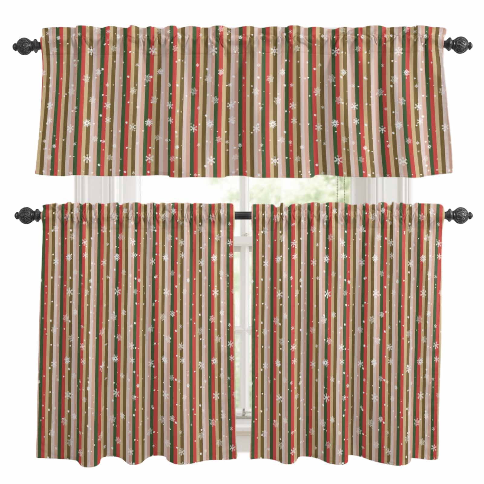 Colorful Striped Kitchen Curtains Valances and Tiers Set of 3 Red Green ...
