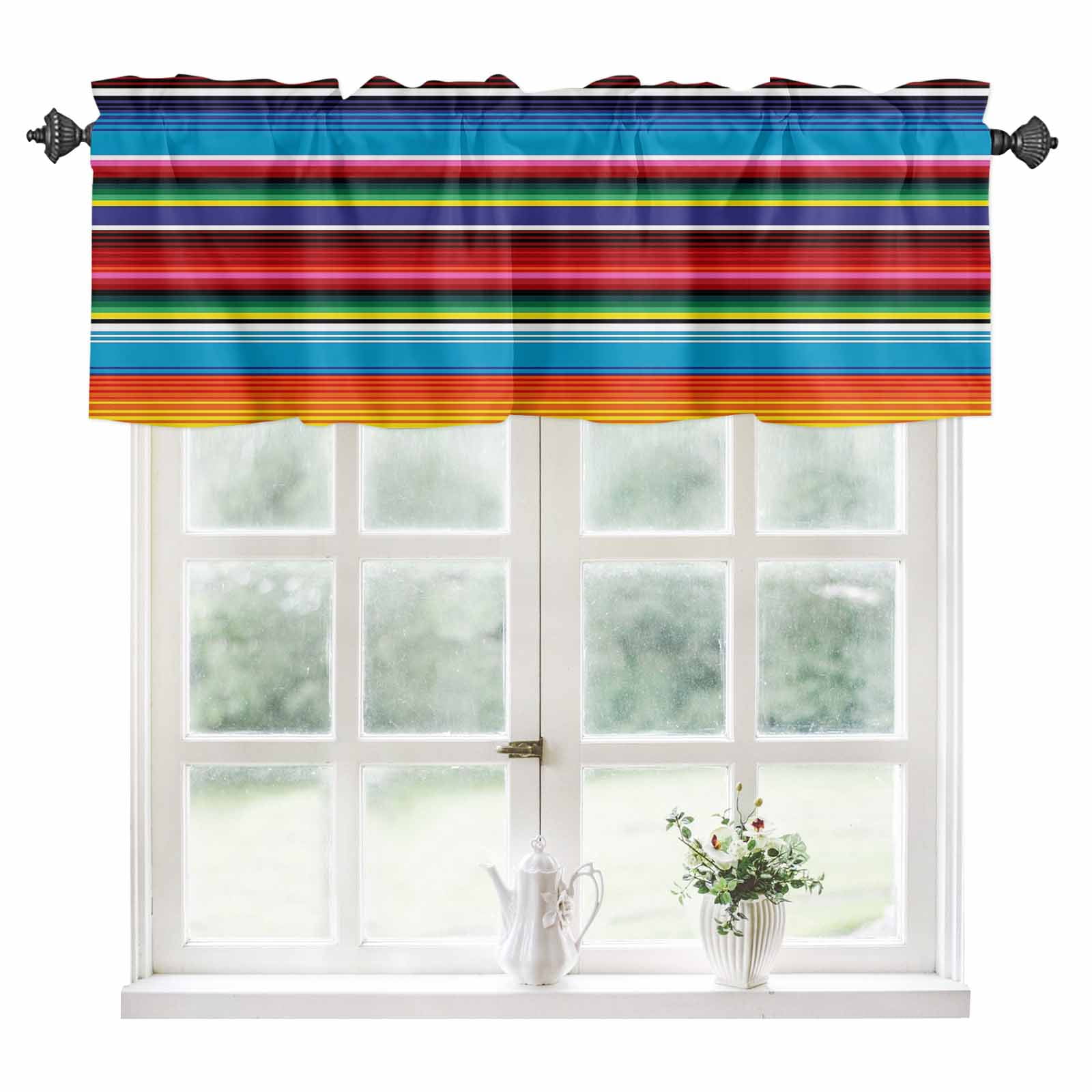 Colorful Striped Kitchen Valances for Windows 42x18 Inch Kitchen ...