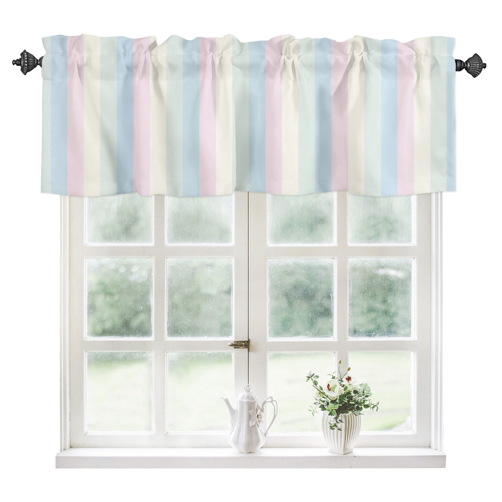 Colorful Striped Kitchen Valances for Windows 54x18 Inch Kitchen ...