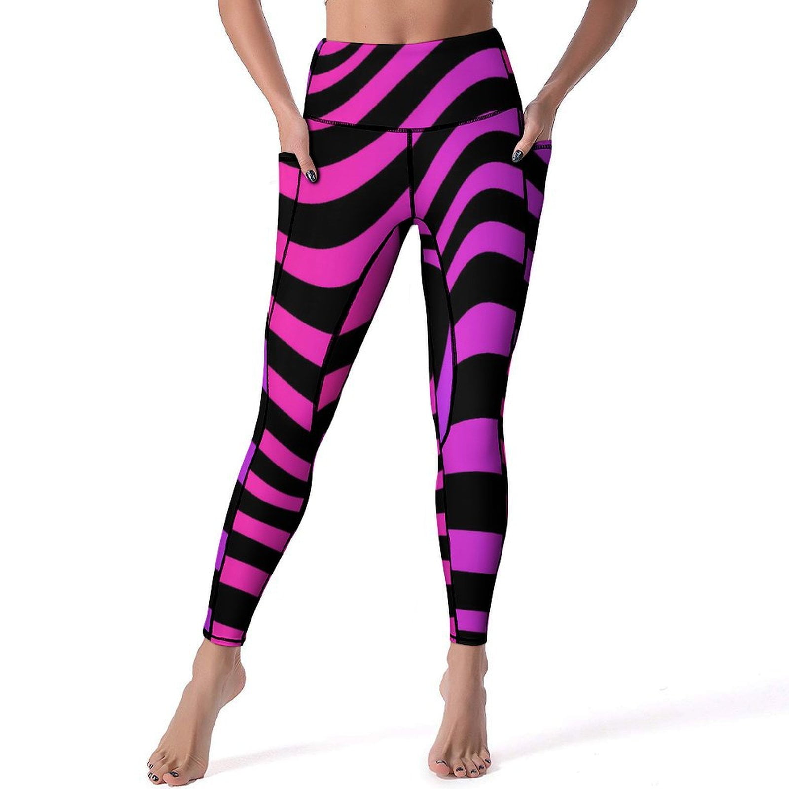 Colorful Striped Leggings Abstract Art High Waist Yoga Pants Aesthetic ...