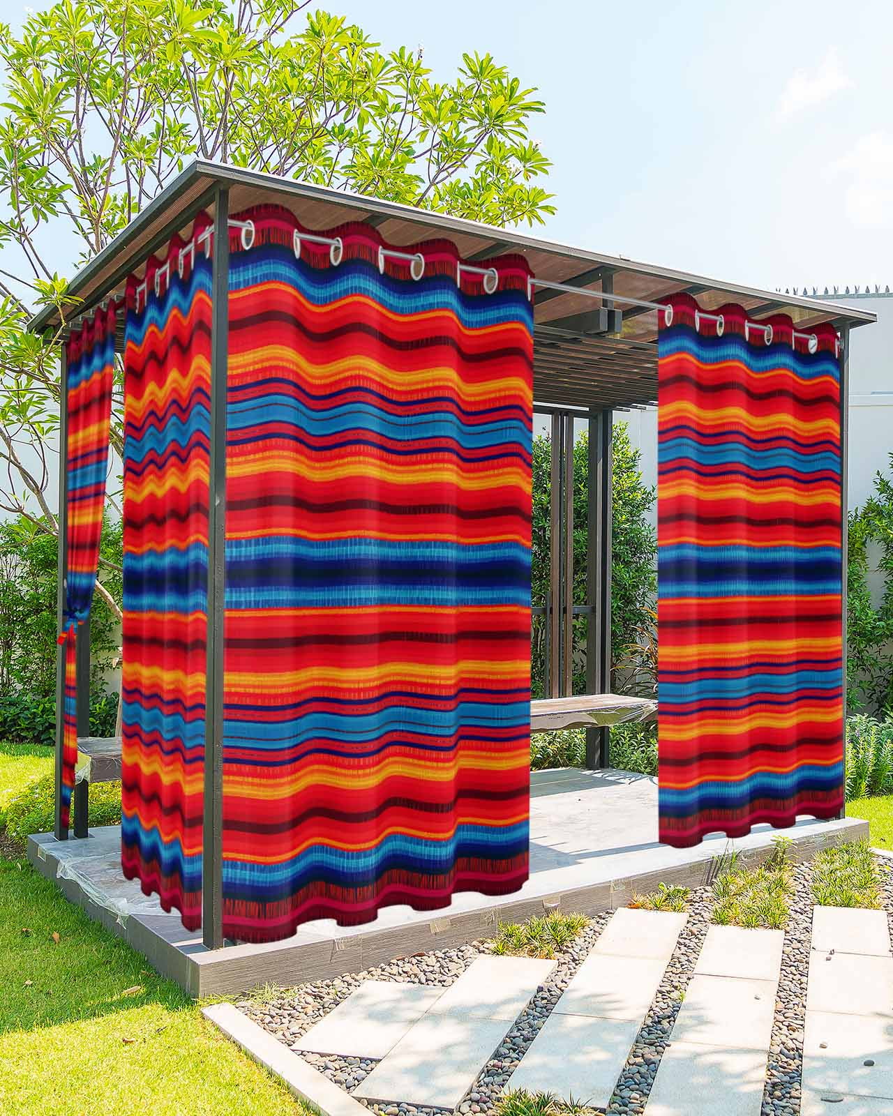 Colorful Striped Outdoor Curtains for Patio, Farmhouse Modern Rainbow ...