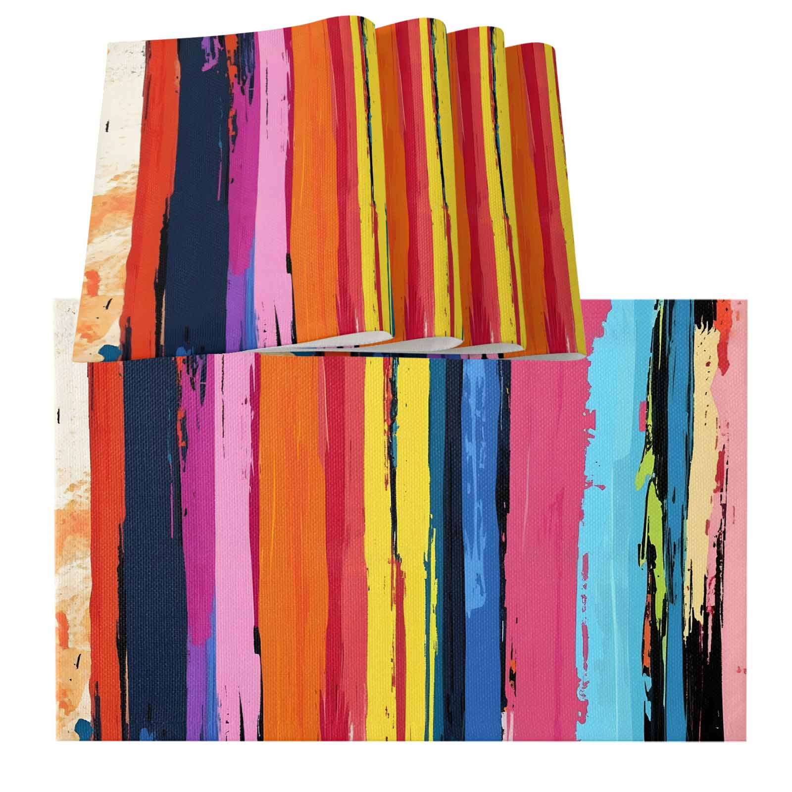 Colorful Striped Placemats for Dinning Table Set of 4, Modern Rainbow ...