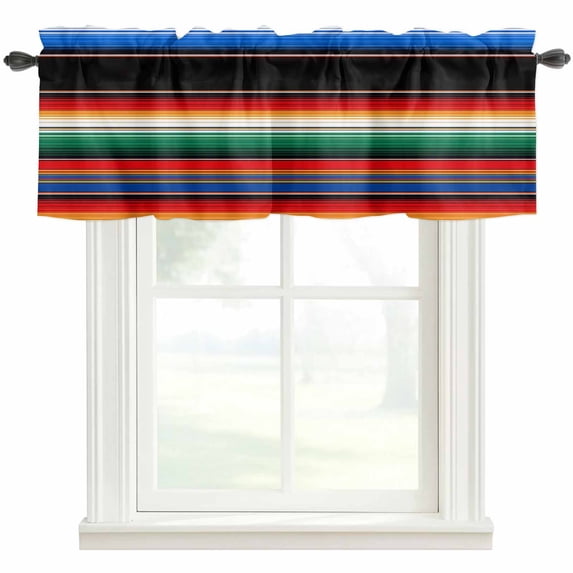 Colorful Striped Rod Pocket Curtain Valance, Boho Rainbow Abstract ...