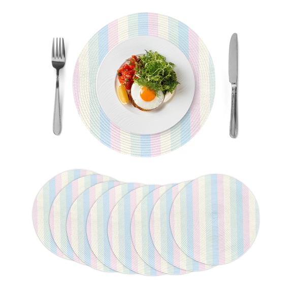 Colorful Striped Round 15 Inch Placemats Set of 8, Rainbow Color ...