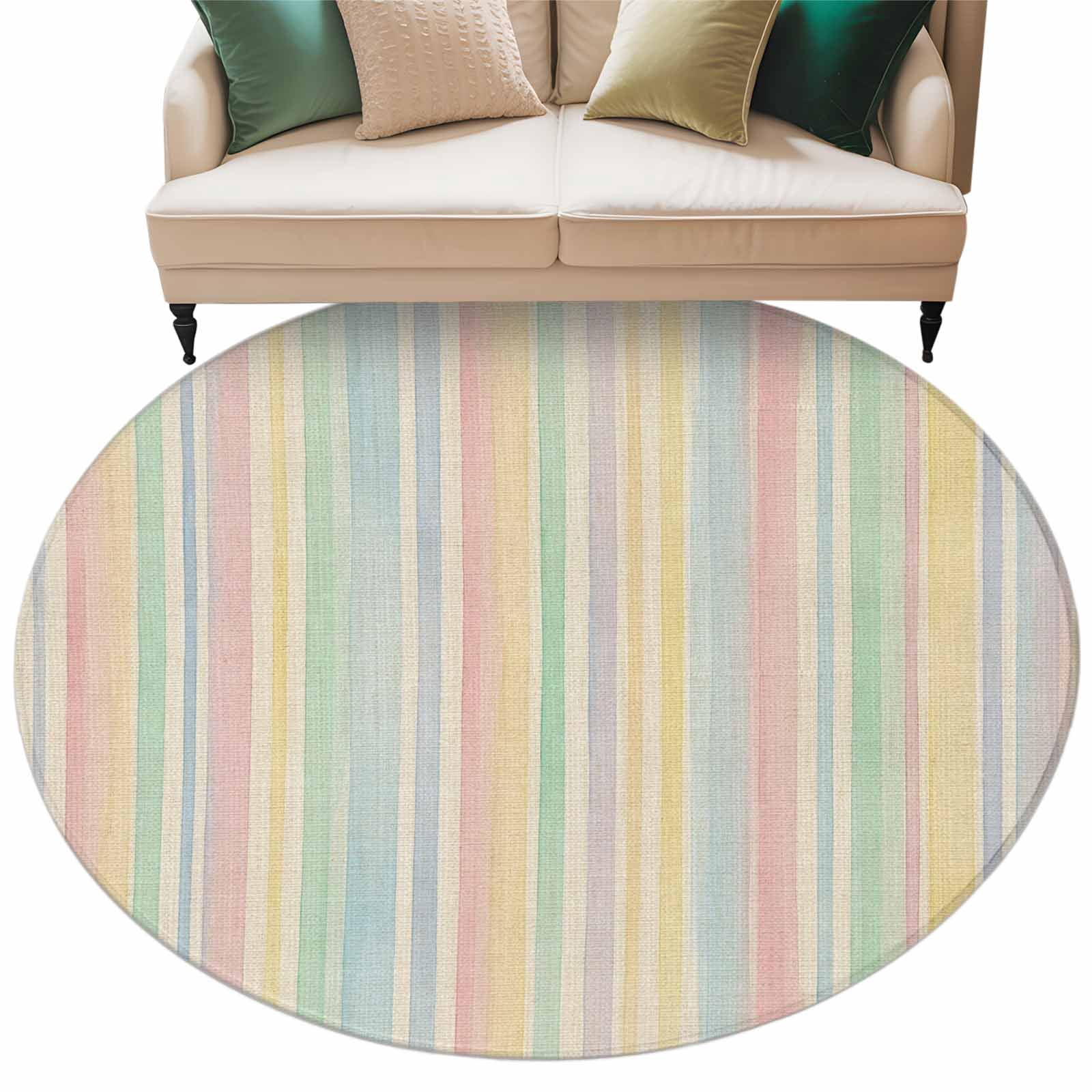 Colorful Striped Round Rug 6ft Washable Circle Kitchen Rugs Non Slip ...