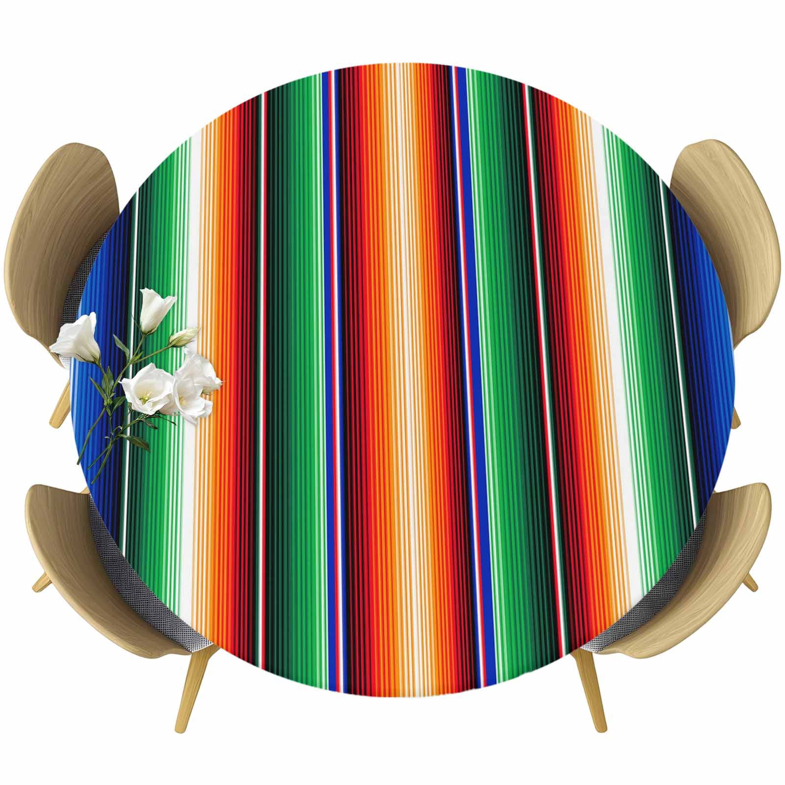 Colorful Striped Round Tablecloth, Fitted Table Cover with Elastic for ...