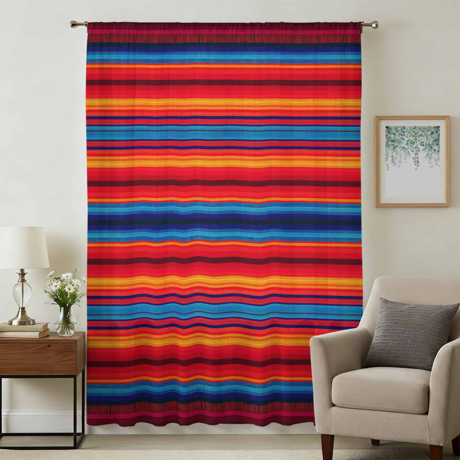 Colorful Striped Sheer Curtains 45 Inches Long, Farmhouse Modern ...