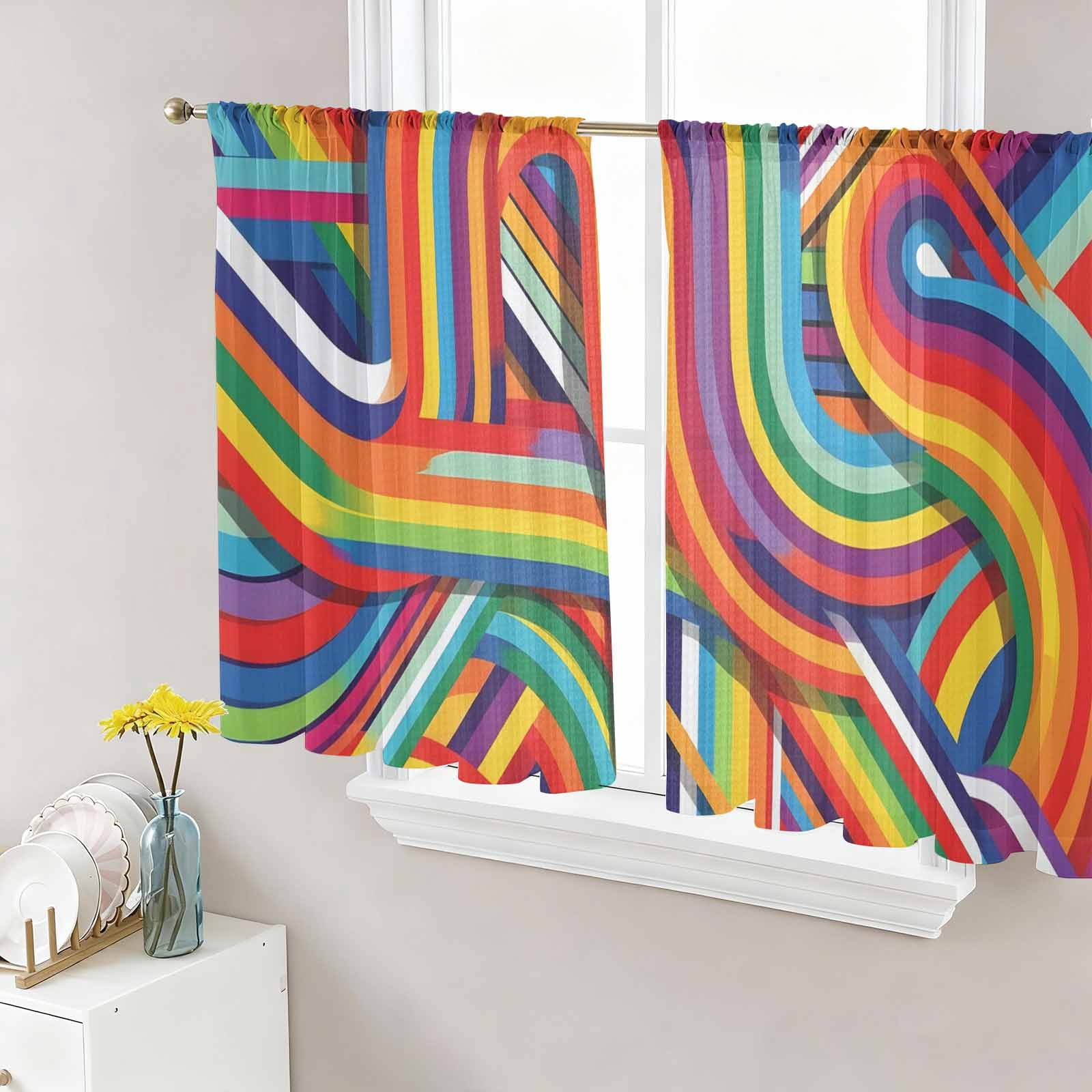 Colorful Striped Sheer Curtains for Living Room Bedroom Abstract ...