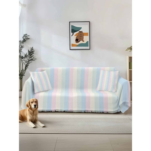 Colorful Striped Sofa Covers for 2-3 Cushion Couch L-Shaped Sectional ...