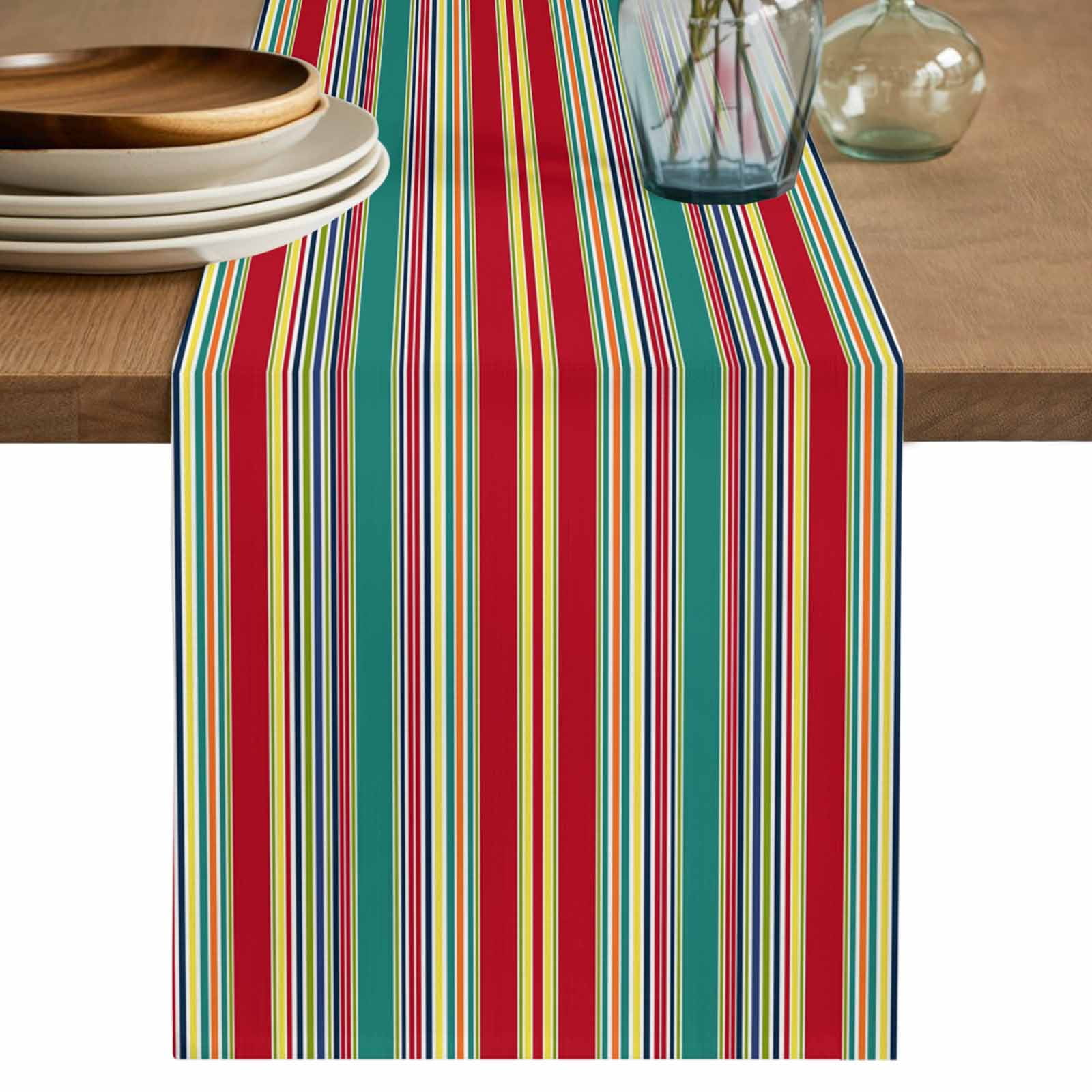 Colorful Striped Table Runner 90 Inches, Boho Rainbow Abstract Vertical ...