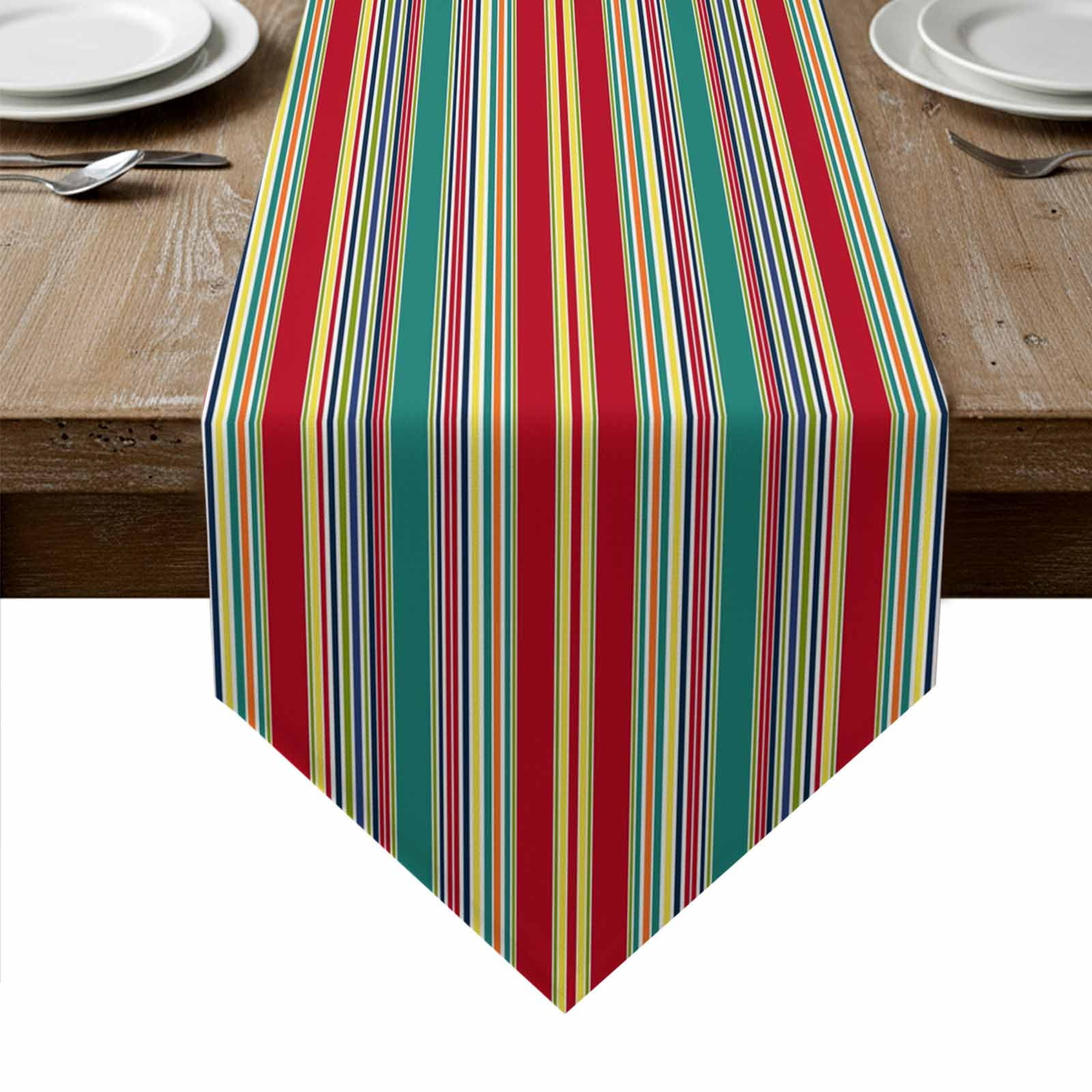 Colorful Striped Table Runner Linen Burlap Table Runner 120 Inches Long ...