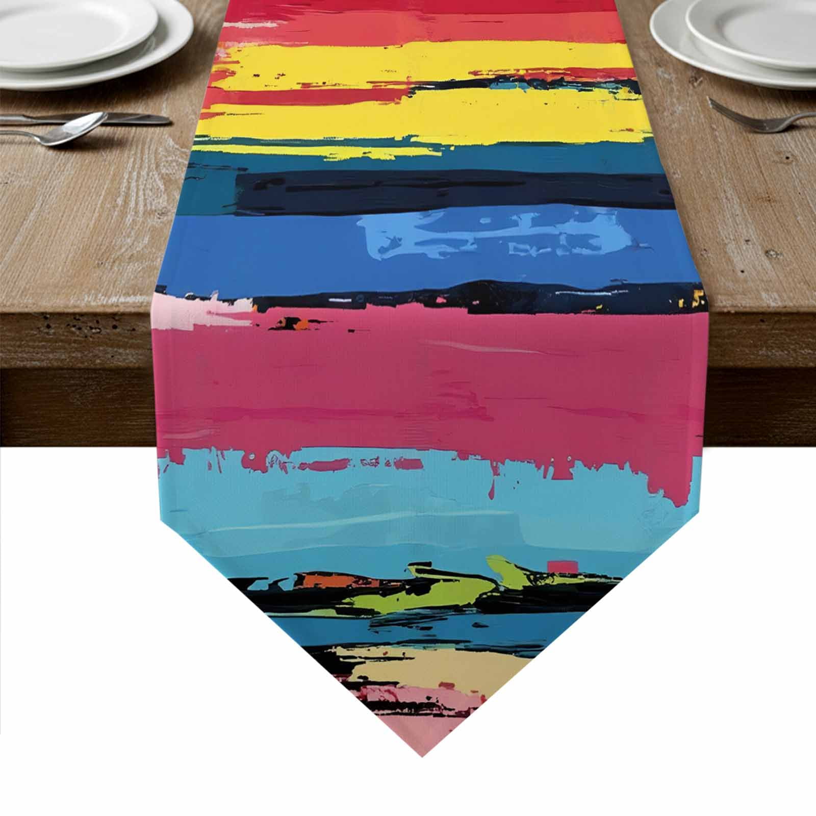Colorful Striped Table Runner Linen Burlap Table Runner 72 Inches Long ...