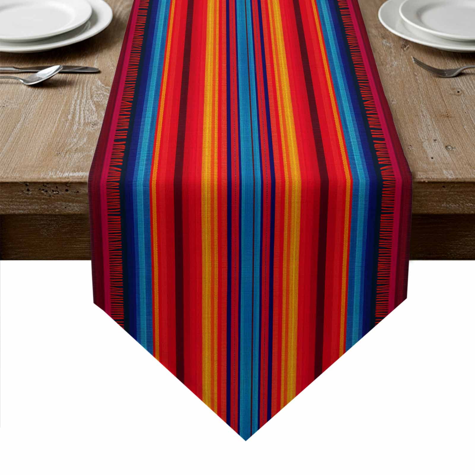 Colorful Striped Table Runner Linen Burlap Table Runner 90 Inches Long ...