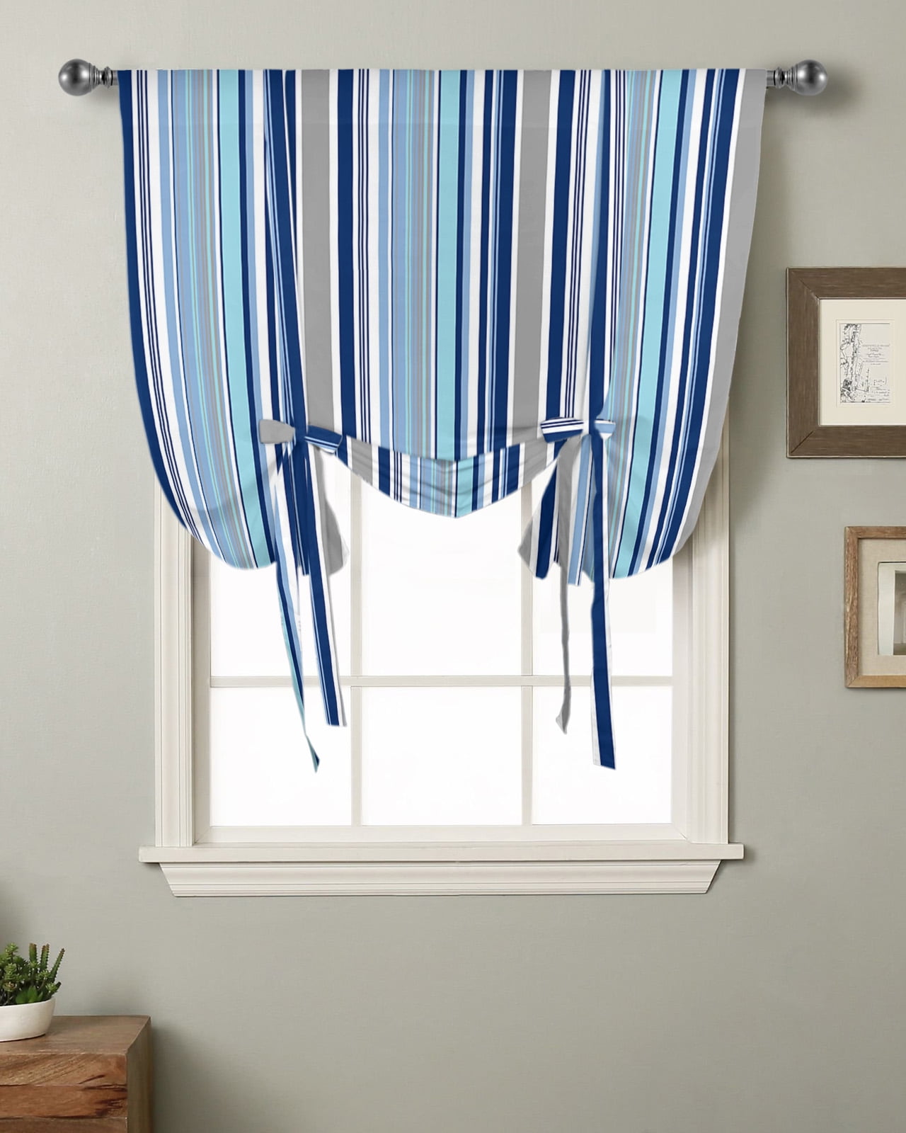 Colorful Striped Texture Kitchen Short Window Curtain Rod Pocket ...