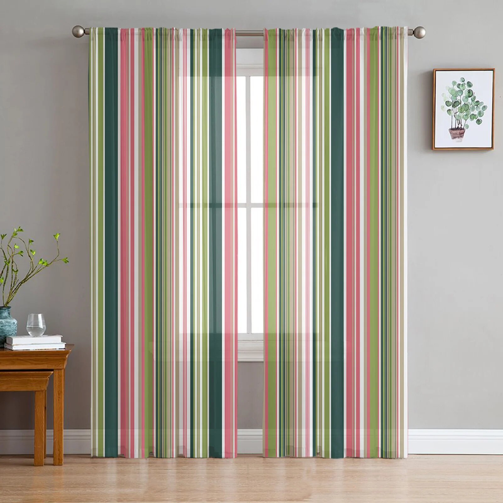 Colorful Striped Texture Voile Curtains for Bedroom Tulle Window ...