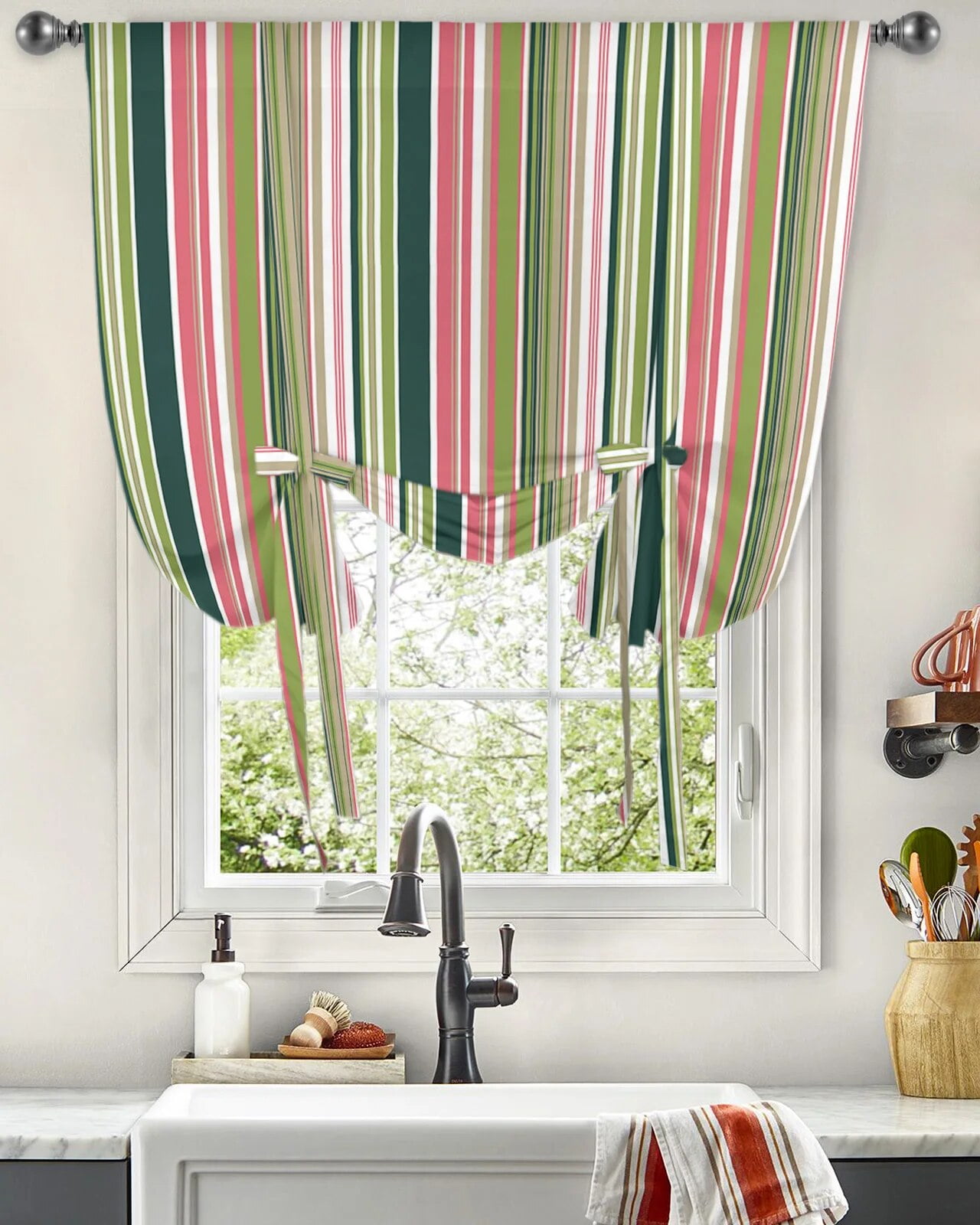 Colorful Striped Texture Window Curtain for Living Room Kitchen Tie-up ...