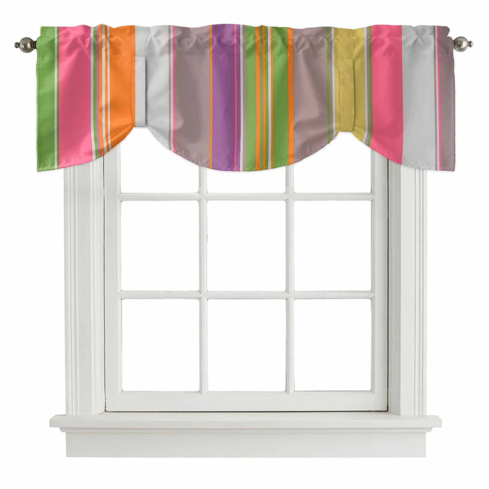 Colorful Striped Tie Up Valance Curtains for Windows, Kitchen Curtains ...