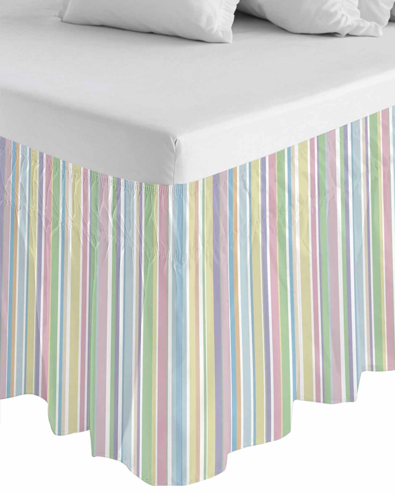 Colorful Striped Wrap Around Bed Skirts for Queen Bed 18" Drop, Bed ...