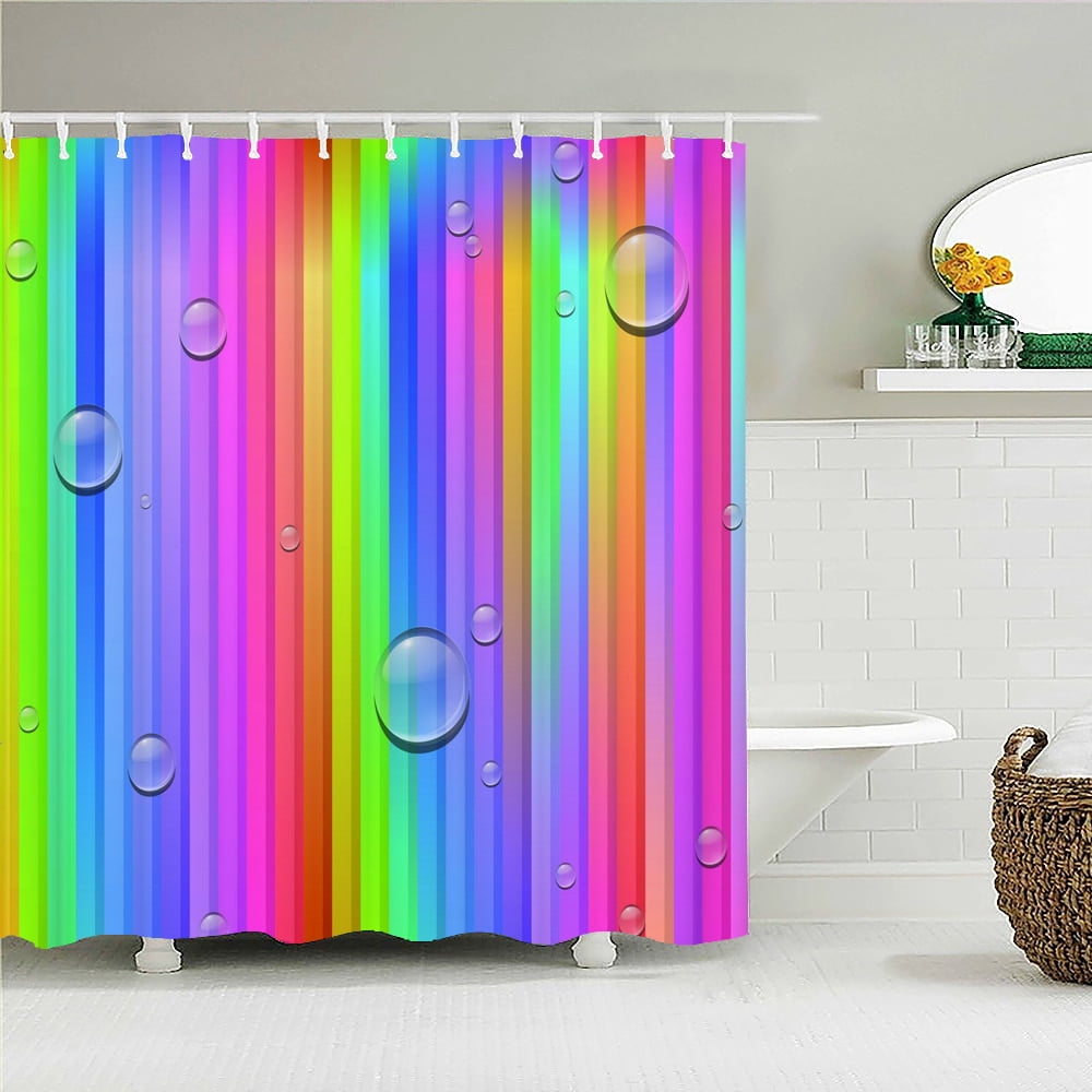 Colorful Stripes Bath Curtain Waterproof Fabric Shower Curtains