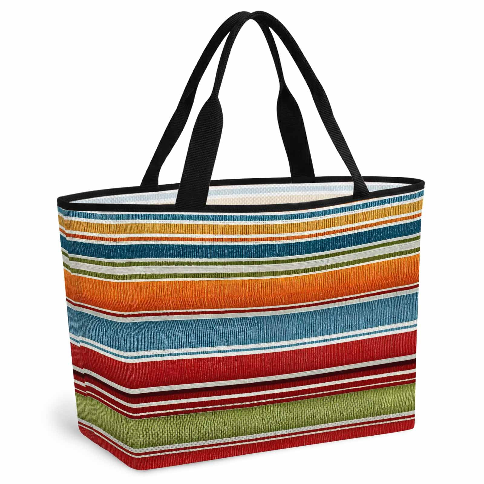 Colorful Stripes Beach Bag for Women, Large Breathable Mesh Beach Tote ...
