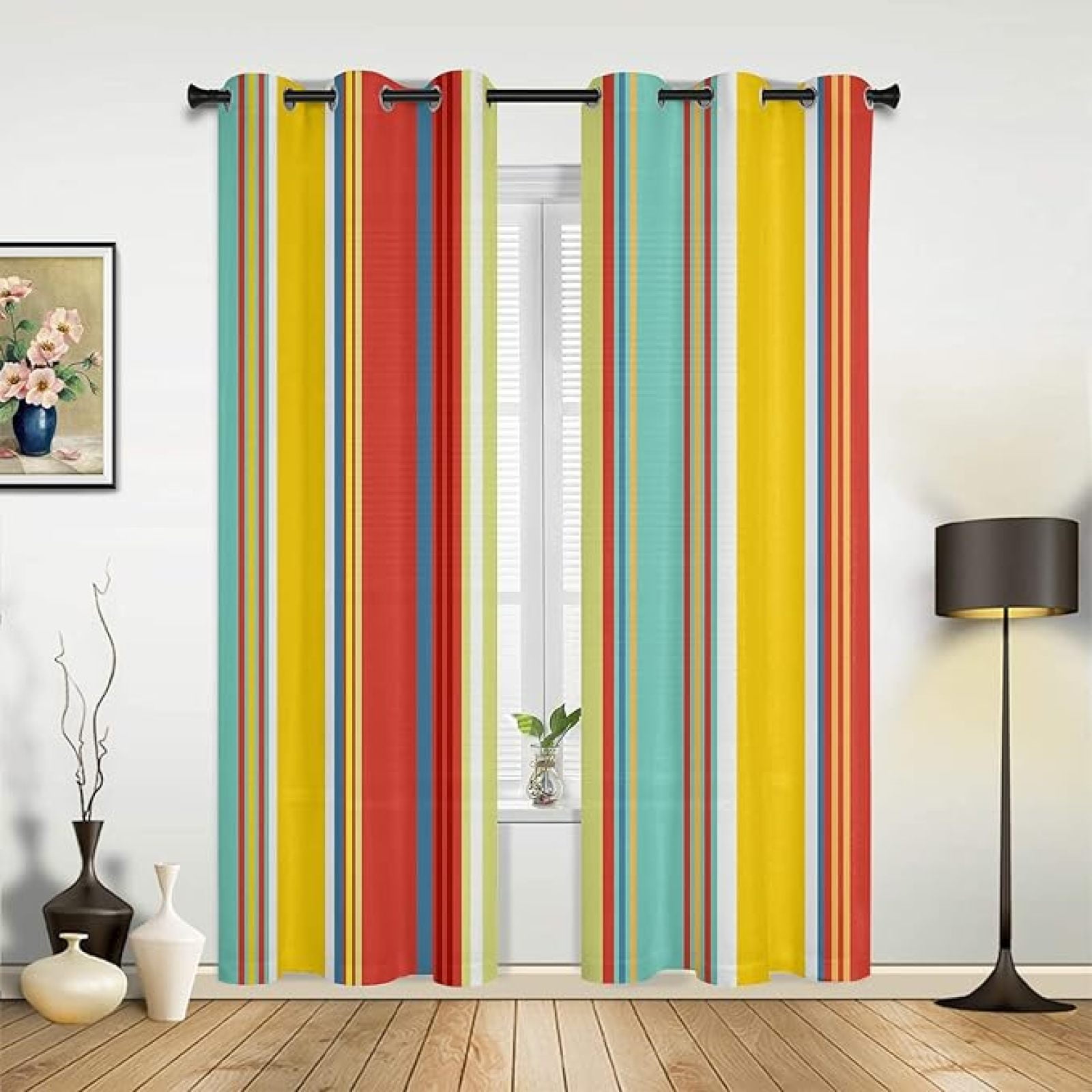 Colorful Stripes Blackout Curtains, 3D Rainbow Colors Print Window ...