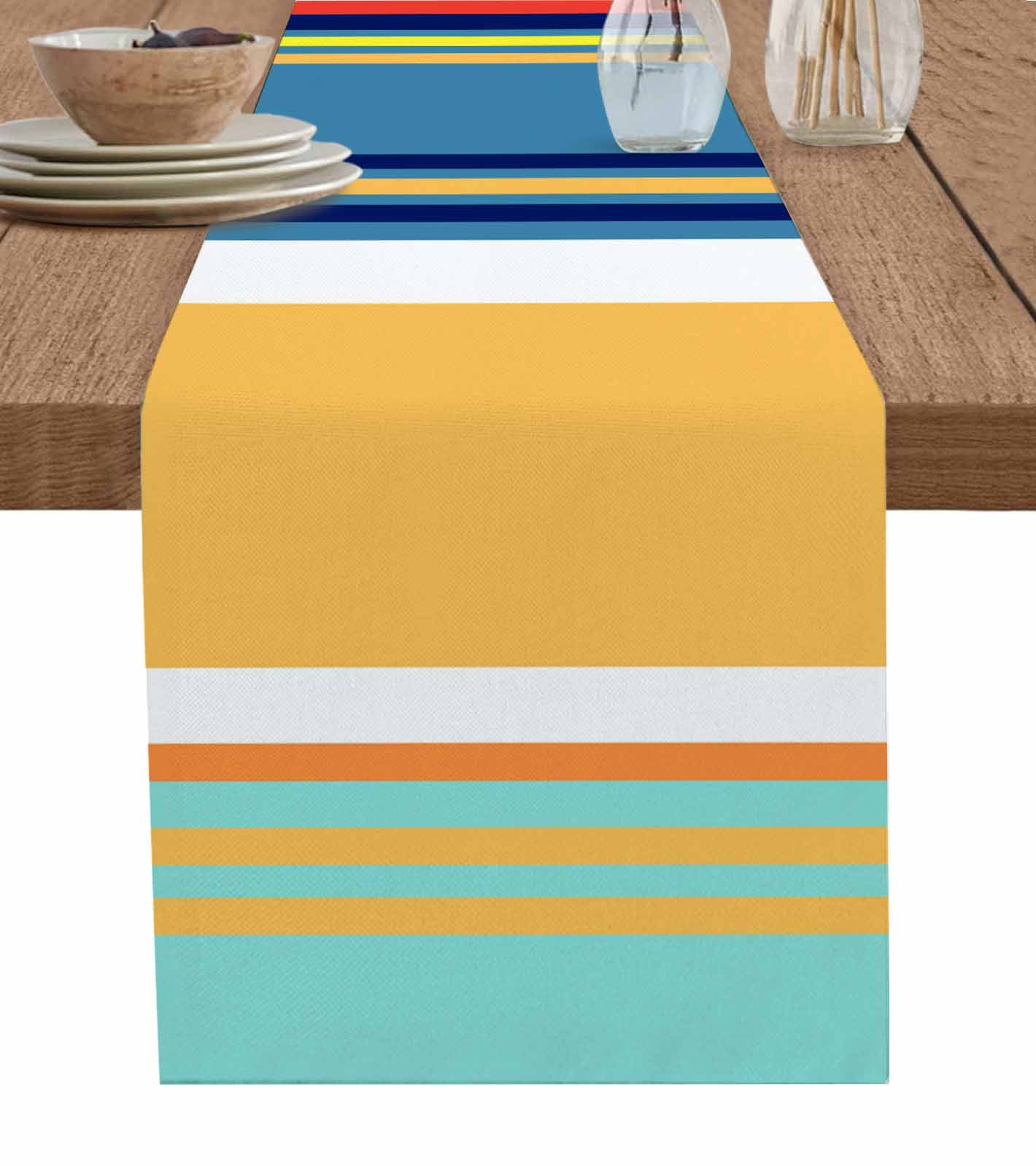 Colorful Stripes Burlap Cotton Table Runner 13x72 Inches Long, Mexican ...