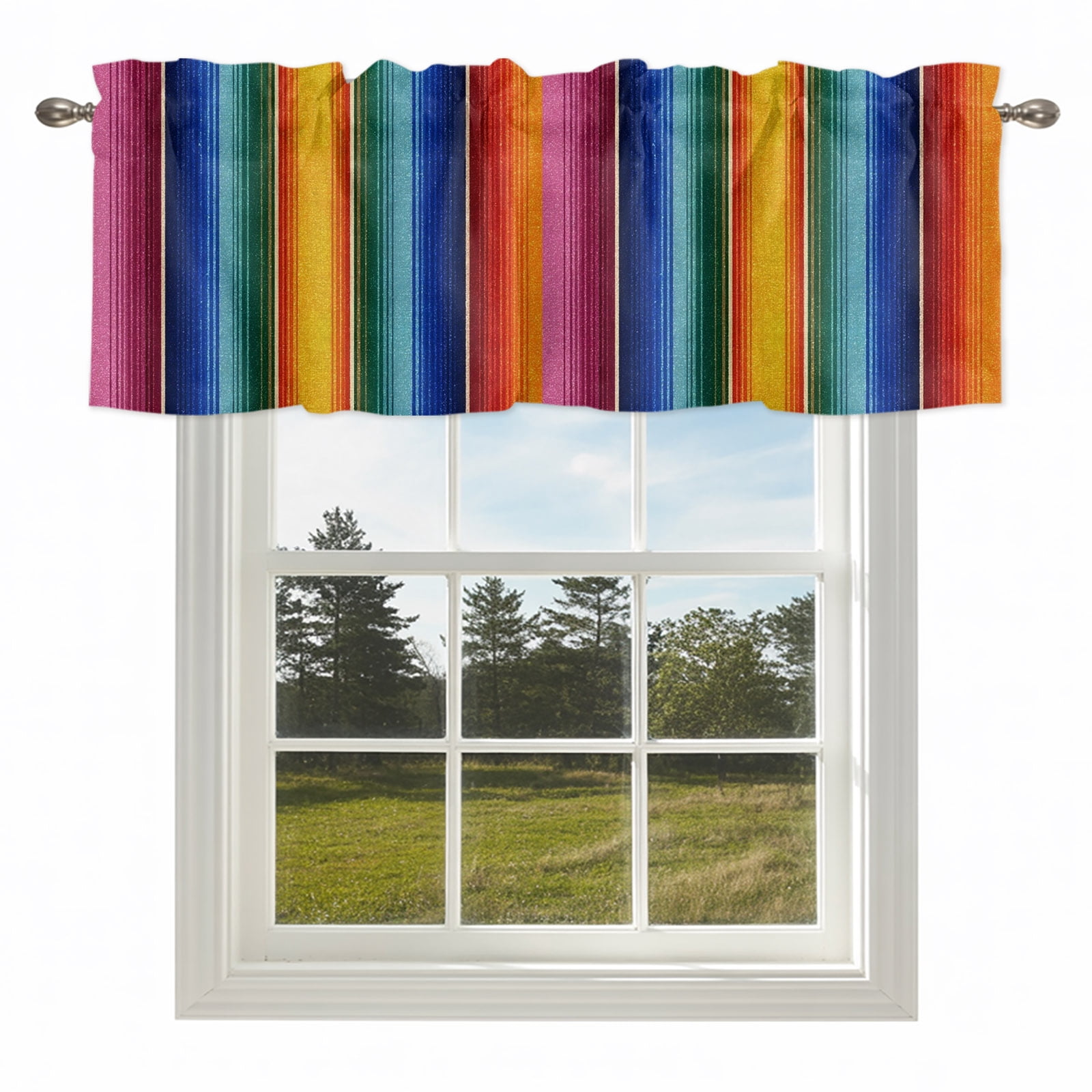 Colorful Stripes Gradient Rainbow Valances for Windows Mexican Line Rod ...