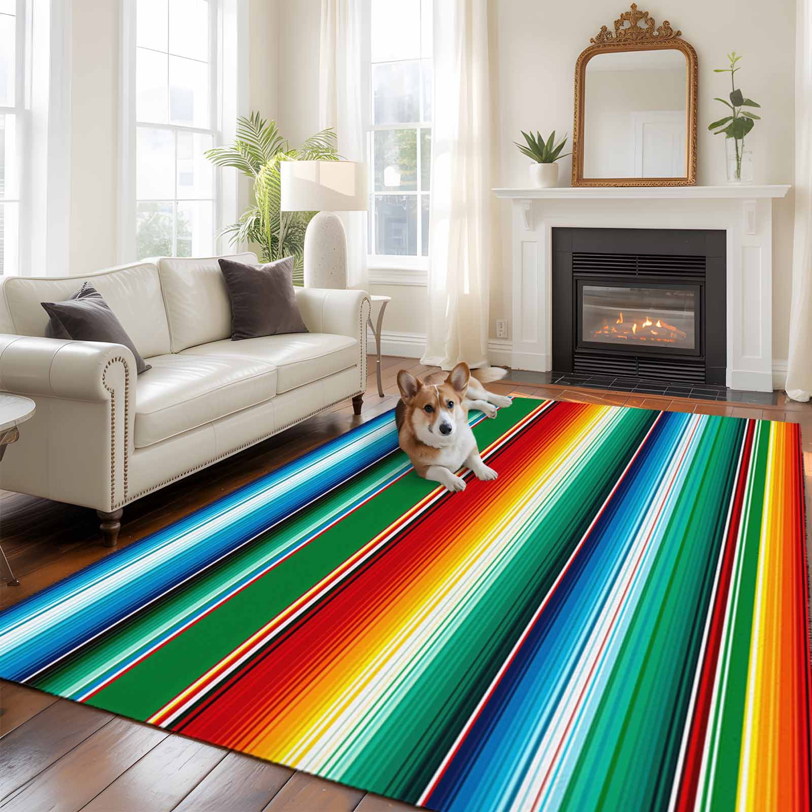 Colorful Stripes Large Area Rugs 6x9 ft Modern Abstract Blue Green Red ...