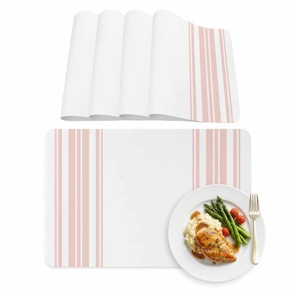 Colorful Stripes Leather Placemats Set of 4, 12x18 Inch, Pink Wood ...