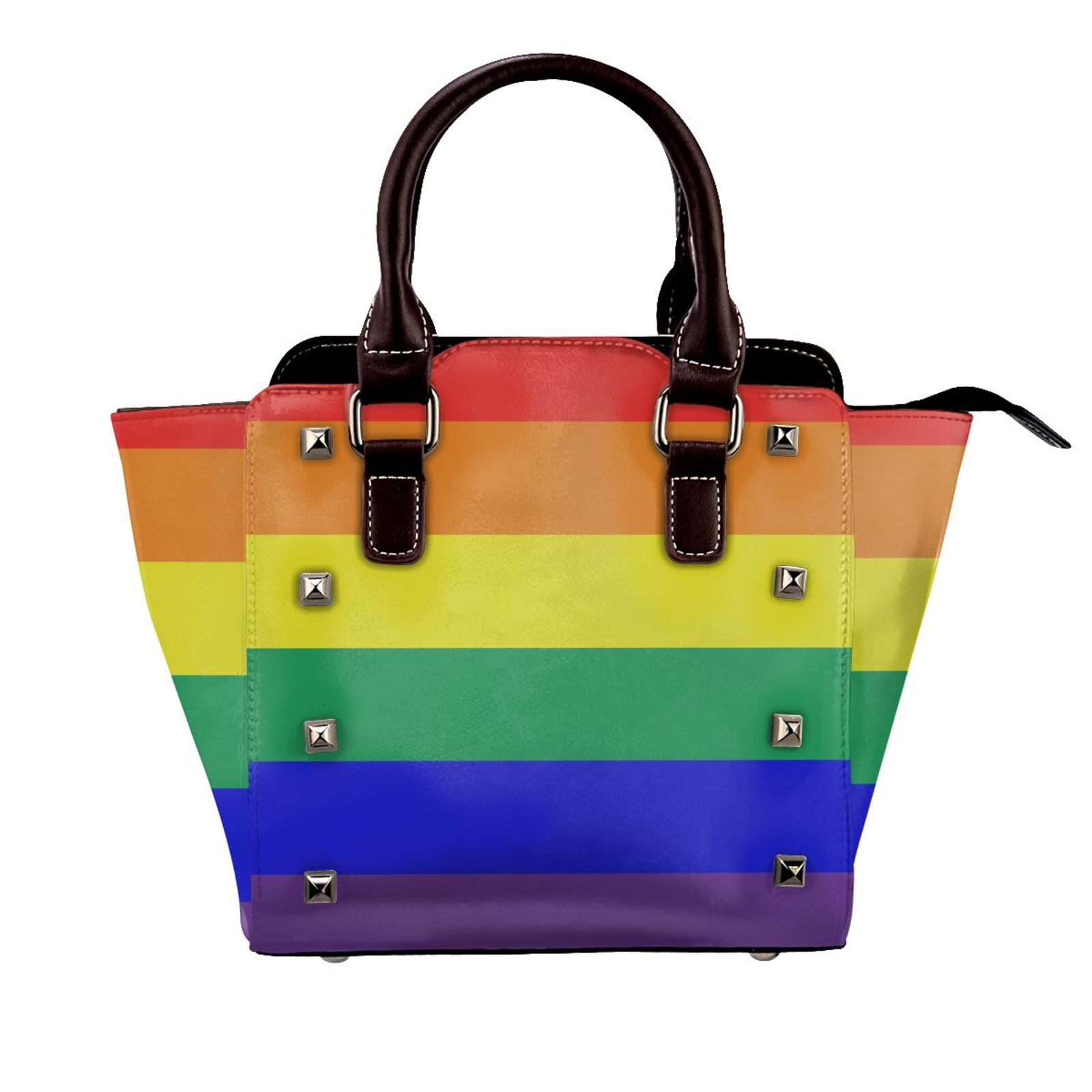 Colorful Stripes Rivet Fashion One-Shoulder Women's Handbag Tote Bag ...