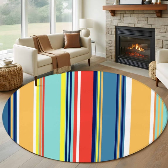 Colorful Stripes Round Area Rug 5ft, Modern Abstract Art Vertical ...