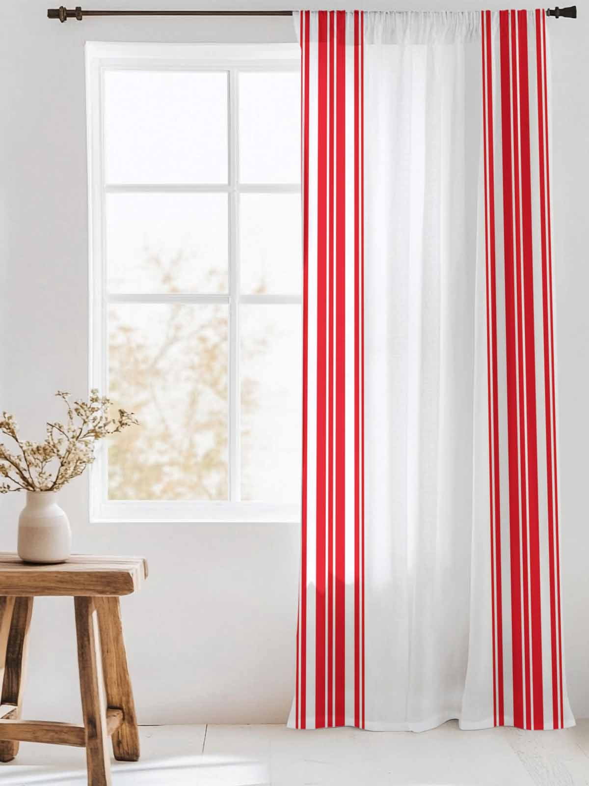 Colorful Stripes Sheer Curtains 108 Inch Long 1 Panel Red Wood Texture ...