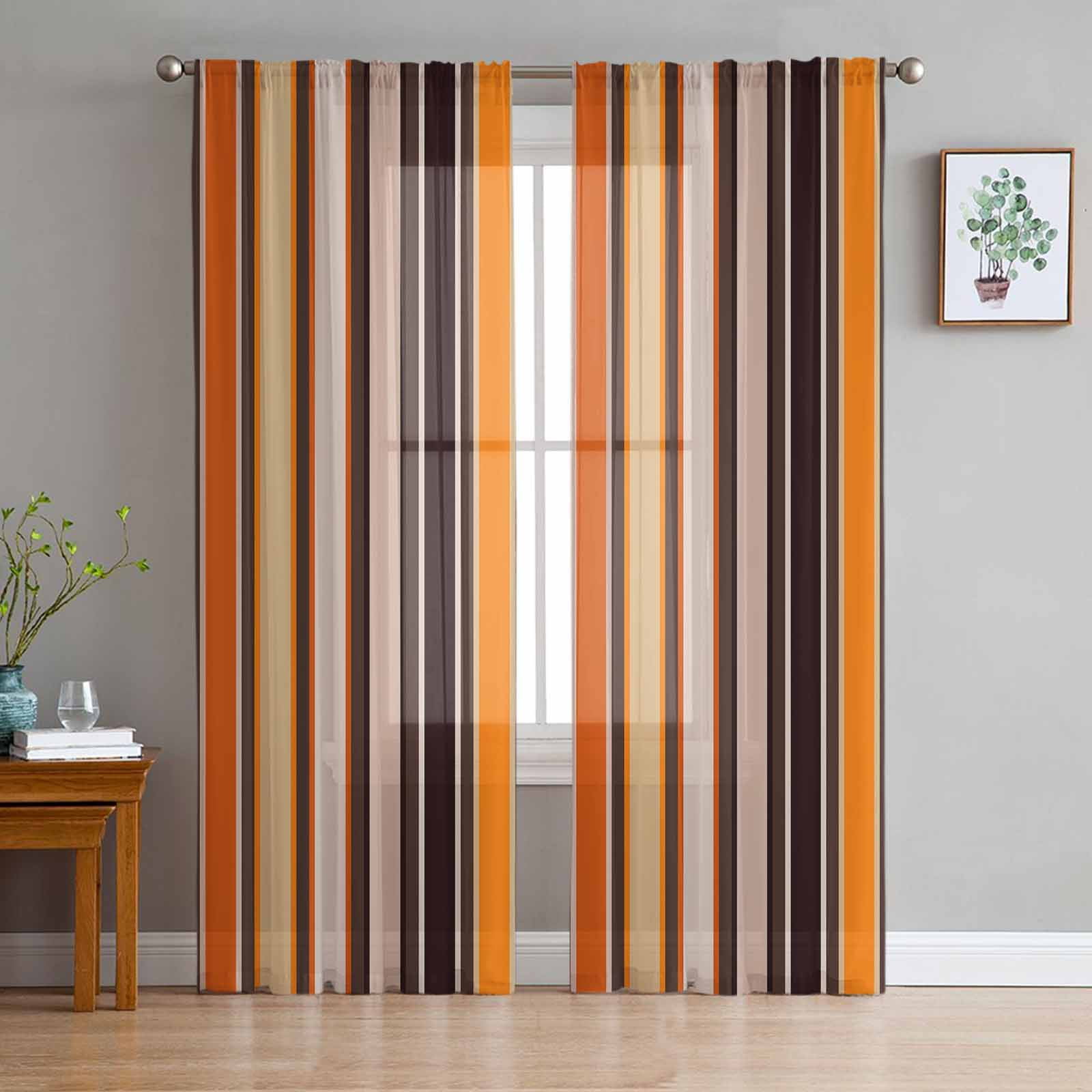 Colorful Stripes Sheer Curtains 84 Inches Long 2 Panels Set, Window ...