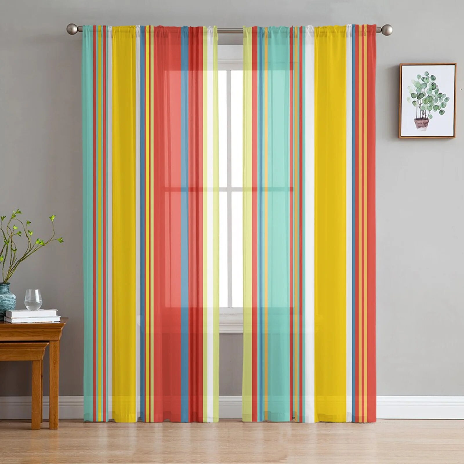 Colorful Stripes Sheer Curtains for Living Room Printed Tulle Window ...