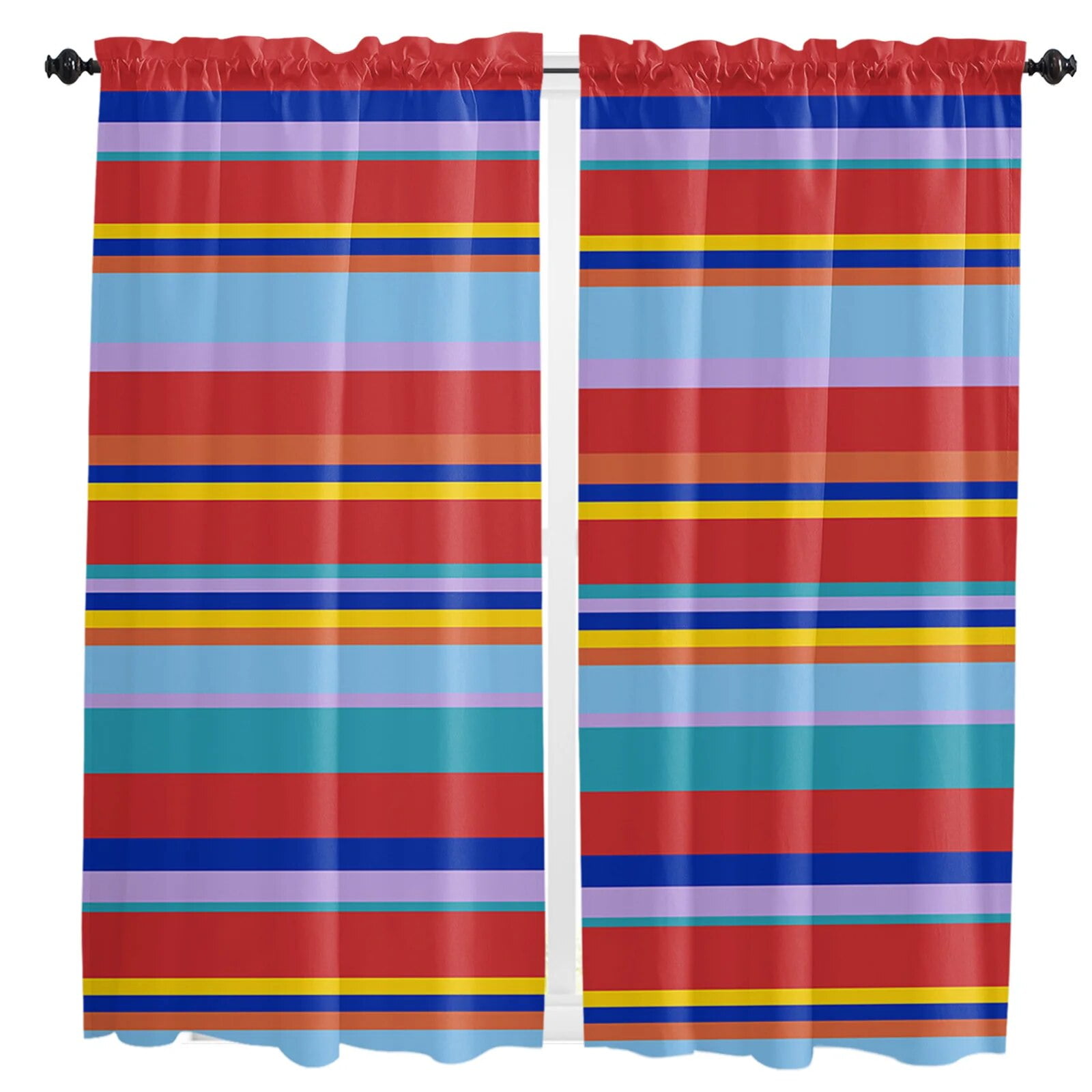 Colorful Stripes Small Curtain Rod Pocket Short Curtains Half Drapes ...