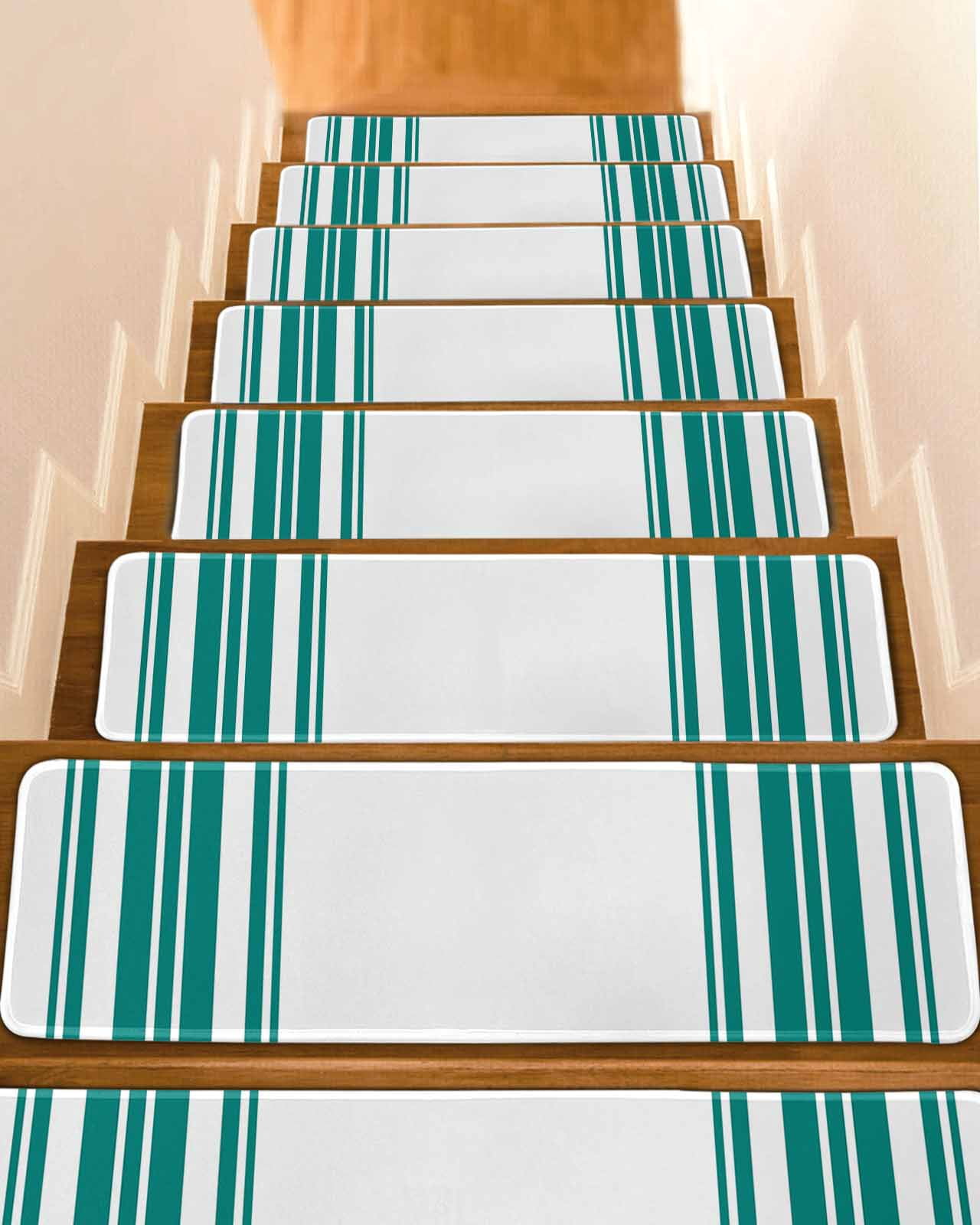 Colorful Stripes Stair Treads Non Slip for Steps Teal Green Wood ...