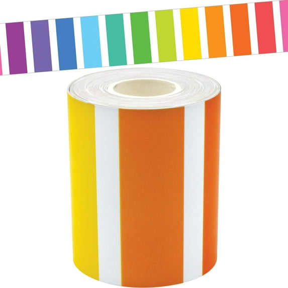 Colorful Stripes Straight Rolled Border Trim Paper, 50 Feet Continuous ...