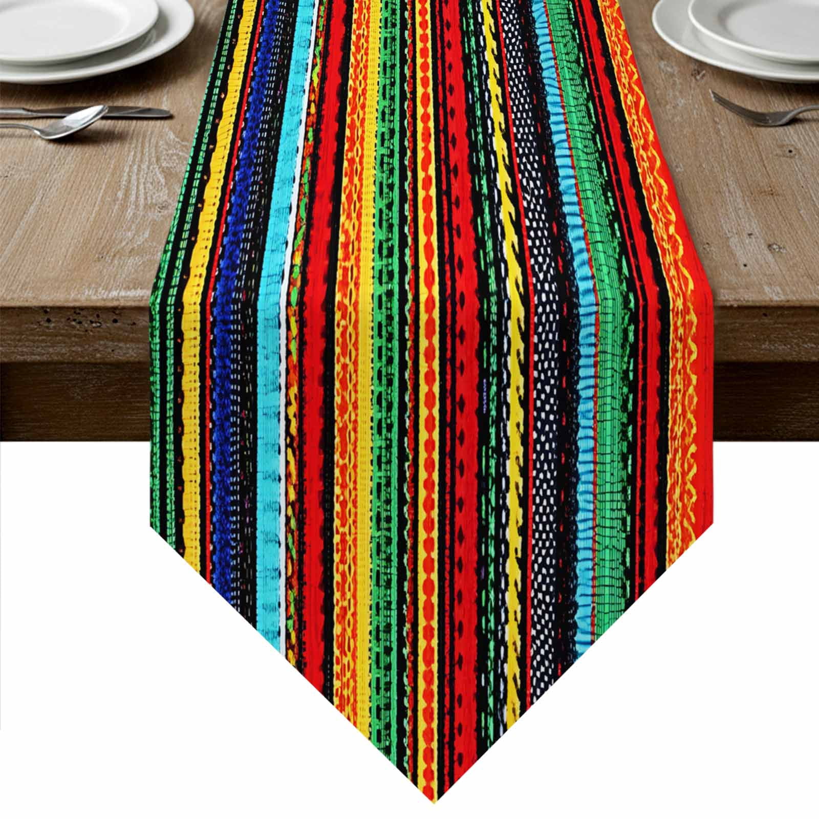 Colorful Stripes Table Runner Linen Burlap Table Runner 120 Inches Long ...