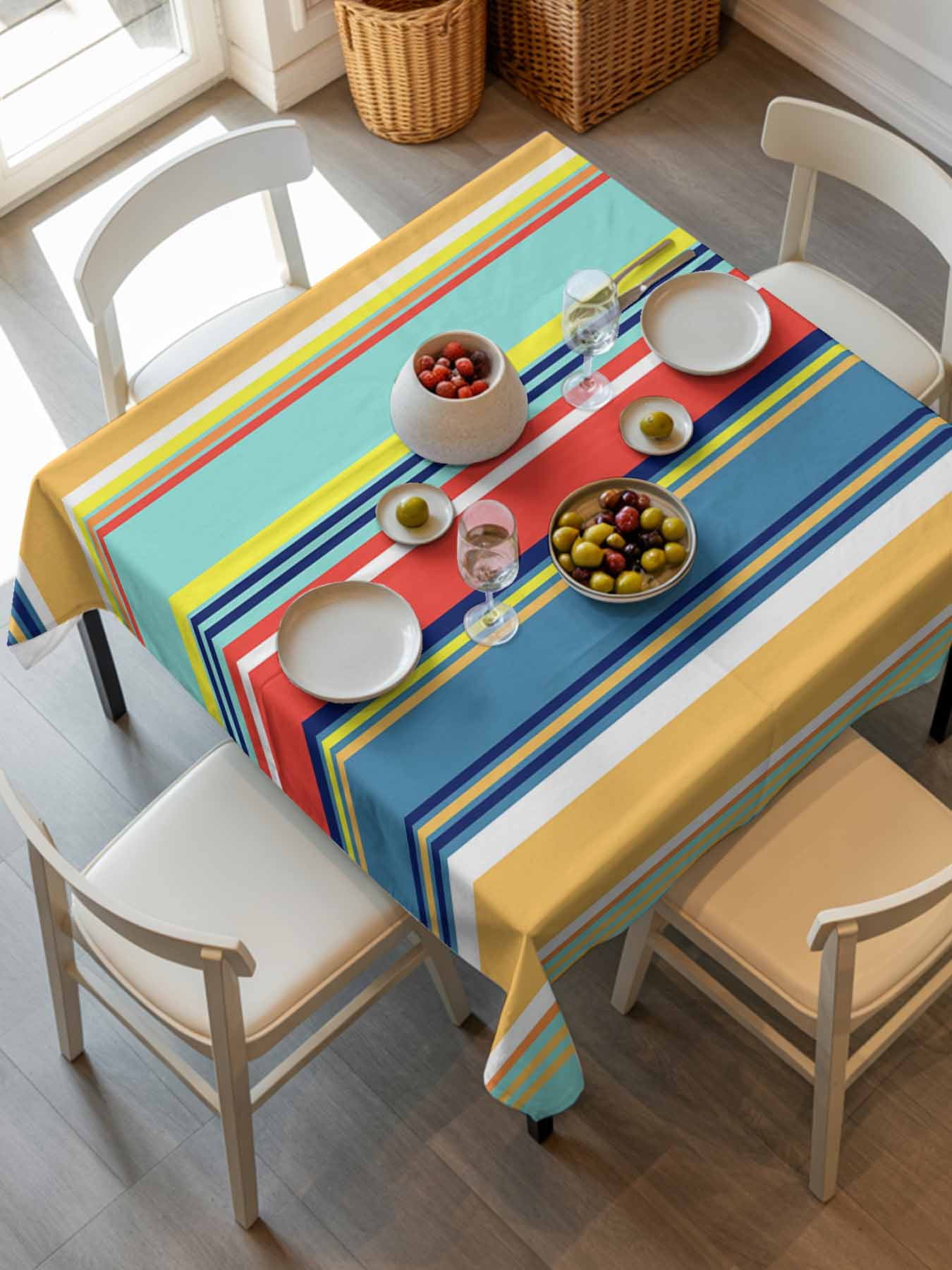 Colorful Stripes Tablecloth Square Table Cloth 60x60, Waterproof ...