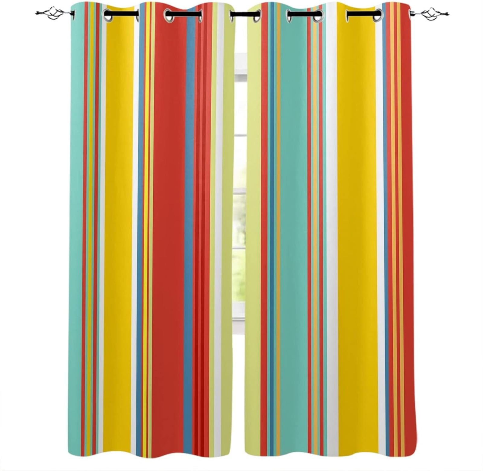 Colorful Stripes Texture 3D Print Window Curtain Panel, Blackout ...