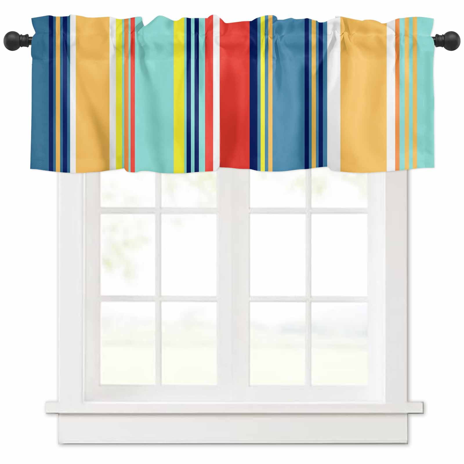 Colorful Stripes Valances for Windows Farmhouse Kitchen Curtains ...